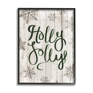 Stupell Holly Jolly Festive Cursive Typography Winter Rustic Snowflakes ...