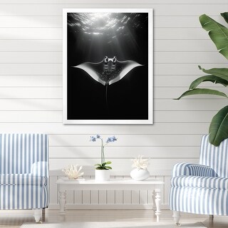 Designart "Giant Oceanic Manta Ray " Coastal Coral Under Water Framed ...