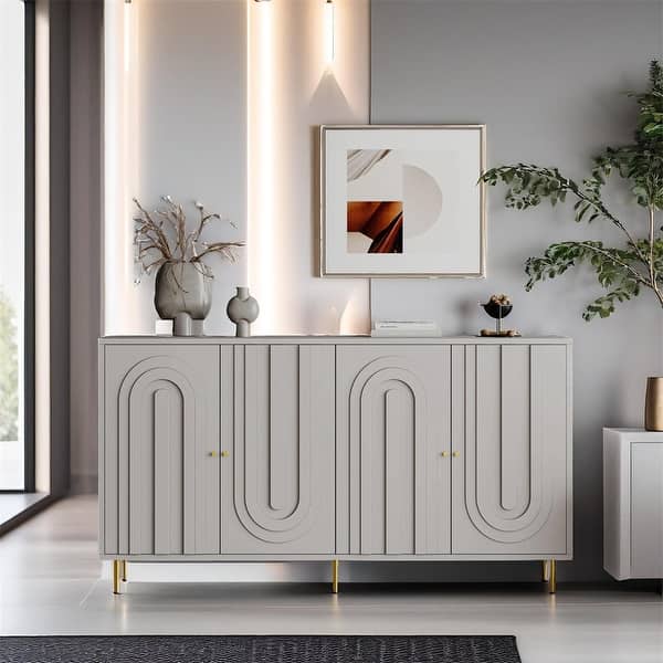 Modern Lacquered 4 Door Wooden Cabinet Sideboard Buffet Server Cabinet ...