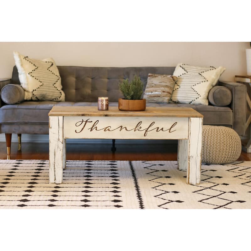 White Engraved Open Floor Coffee Table - Overstock - 35892649