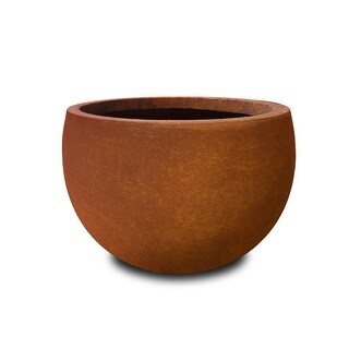 Kante 13"H Round Iron Oxide Finish Concrete Bowl Planter, Outdoor ...