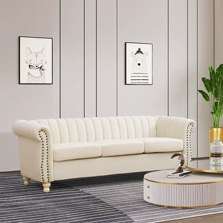 Amarius Modern Beige Flannelette 3-seater Rolled Arm Sofa - 83.5 inches ...