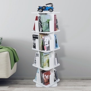 White Square 4-sided Revolving Media Storage Bookcase Rotating ...