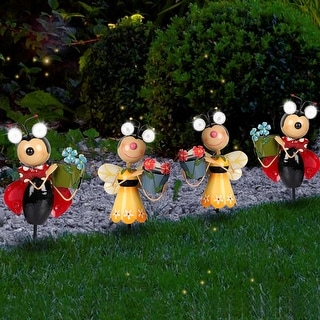4pcs Garden Solar Decorative Landbug Bee Pathway Stake Lights - Bed ...