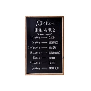 23 Inch Wood Wall Art, Rectangle, Kitchen Operating Hours, Black - Bed ...