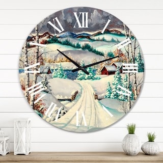 Designart 'Snowy Road In Rural Winter Landscape' Traditional wall clock ...
