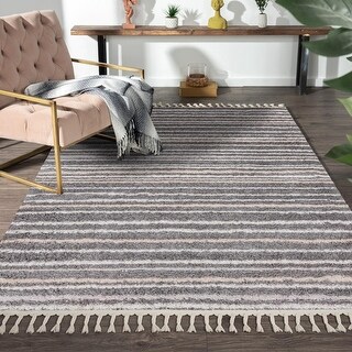 Luxe Weavers Striped Fringed Shag Area Rug for Bedroom - Bed Bath ...