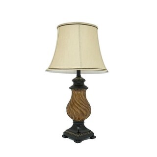 29 Inch Table Lamp, Traditional Round Beige Fabric Shade, Brown Plinth ...