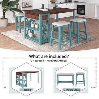 4-Piece X-Design Wood Counter Height Dining Table Set with Padded Stool ...