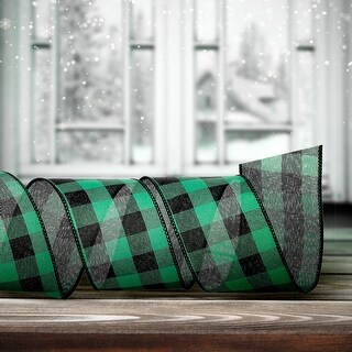Green, Black Check Ribbon 2.5" x 10 Yards - Bed Bath & Beyond - 36553071