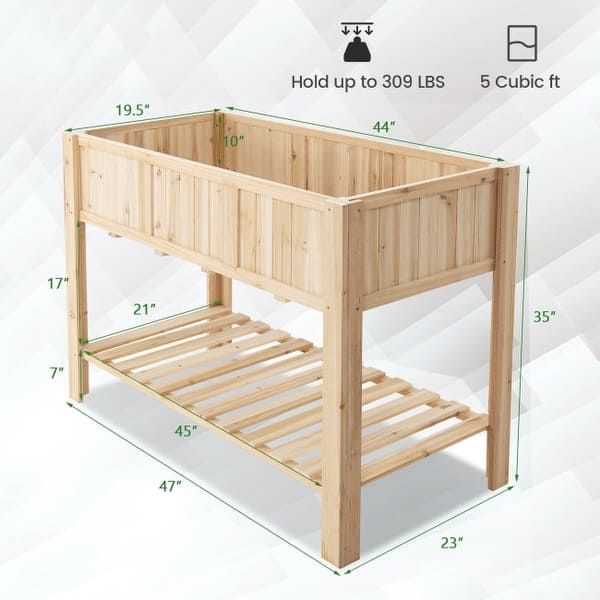 47 Inch Wooden Raised Garden Bed with Bottom Shelf and Bed Liner - 47" x 23" x 35" (L x W x H ...