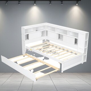 Functional Twin Wood Daybed with Sliding Storage Shelves, USB Charging ...