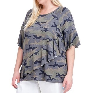 Fever Women's Plus Camo Print Ruffle Top - Bed Bath & Beyond - 40570536
