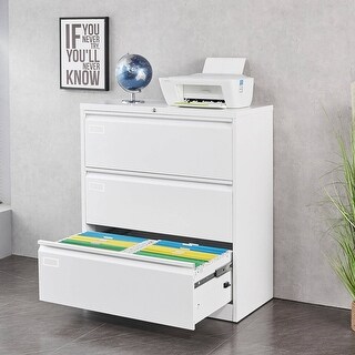 3 Drawer Lateral Filing Cabinet Large Deep Drawers Locked by Keys ...