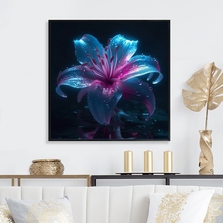 Designart "Blue Lily Dreams I" Floral Lily Framed Canvas Print - Bed ...