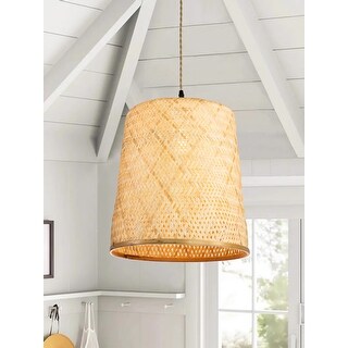 Natural Rattan Kitchen Island Cylinder Pendant 15.7 in. - Bed Bath ...