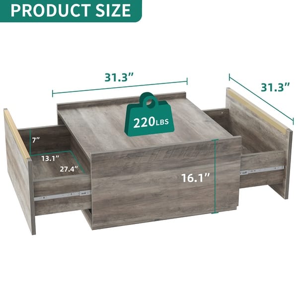 Walnut Square Coffee Table Sofa table with 2 Drawers - Bed Bath ...