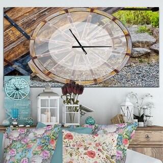 Designart 'Antique Cottage Wood Cart Wheel' Oversized Rustic Wall CLock ...