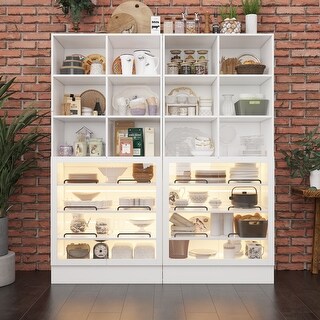White Bookshelves Adjustable White Display Unit with Wine Rack and LED ...