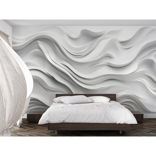White Wavy 3D Wall Mural Modern Minimalist Texture Wallpaper - Bed Bath ...