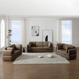 7 Piece Modular Sectional Sofas Set with Adjustable Arms, Brown - Bed ...
