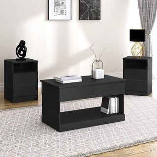 Brindle Rectangular Lift Top Coffee Table with 2 End Tables, Black Oak ...