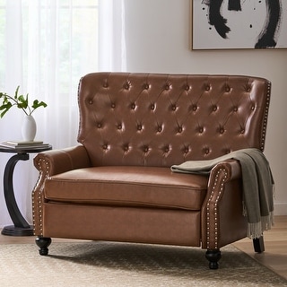 Light Brown Faux Leather Oversized Recliner with Button Tufting ...