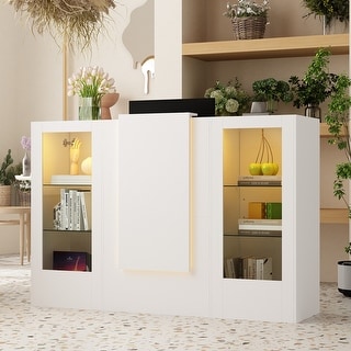Modern Display Cabinet Reception Desk with Tempered Glass and USB LED ...