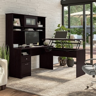 60W 3-position L-shaped Sit to Stand Desk with Hutch by Bush Furniture ...