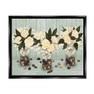 Stupell Three Rose Bouquets Scattered Rocks Flower Arrangement Floater ...