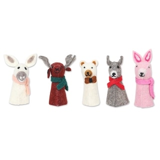 Novica Handmade Barnyard Holiday Wool Felt Bottle Toppers (Set Of 5 ...
