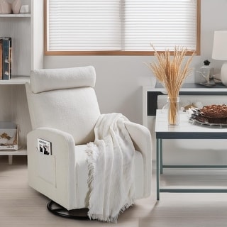 Beige Chenille Swivel Glider Rocker Recliner with Thick Cushion, Side ...