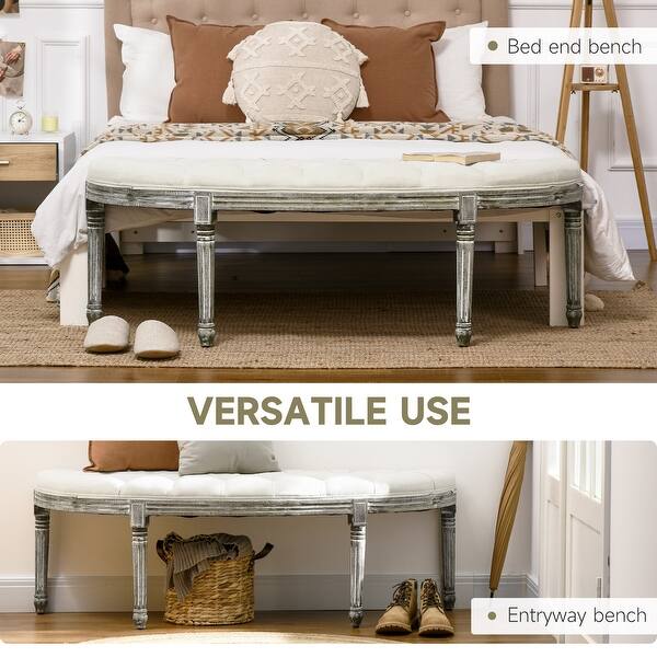 Semi-Circle Bed Bench with Tufted Design and Rubberwood Legs - On Sale ...