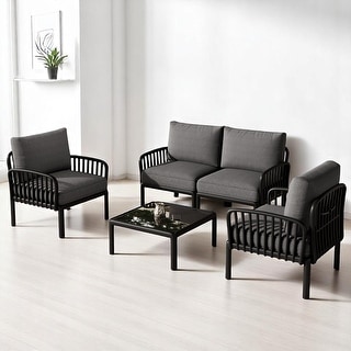 5-Piece Outdoor Plastic Sofa Set with Cushions and Coffee Table ...