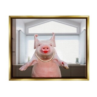 Stupell Glam Pig in Lipstick Framed Floater Canvas Wall Art Design by ...