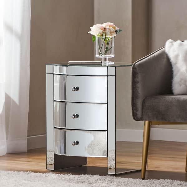 Roxie Mirrored Three-Drawer Side Table by Christopher Knight Home - Bed ...