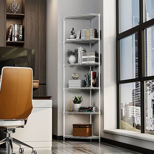 6 Tier Corner Storage Shelf Wire Shelf Rack Pentagonal Shelves Heavy ...