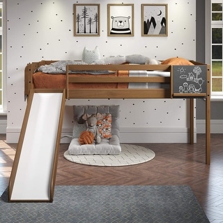 Pine Full Size Loft Bed with Ladder and Slide, Espresso - Bed Bath ...