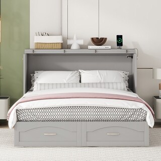 Gray Space-saving Murphy Bed Wall Bed with Drawer and a Set of Sockets ...