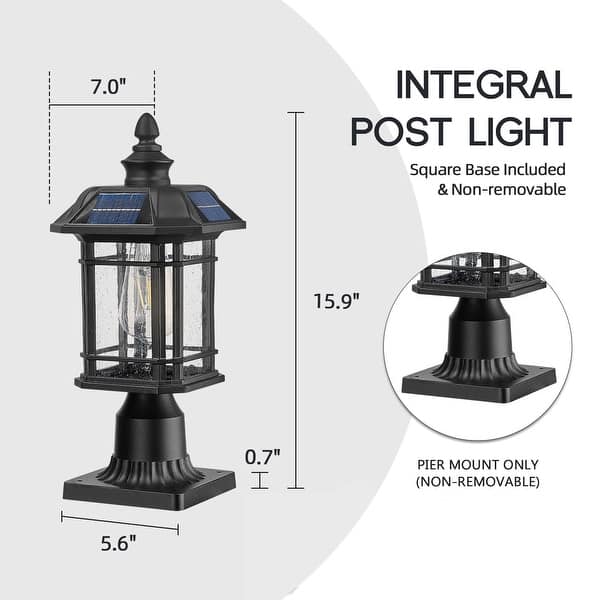 16 Inch Solar Post Light with Pier Mount Base with Seeded Glass - Bed ...