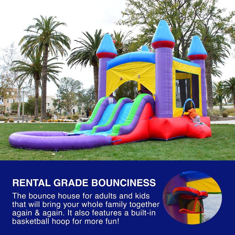 HeroKiddo Jelly Bean Castle Commercial Grade Bounce House & Water Slide Combo with Detachable ...