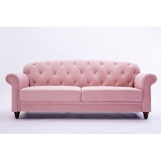 Modern Velvet Upholstered Sofa 2 Seat Couch with Roll Arms and Buttons ...