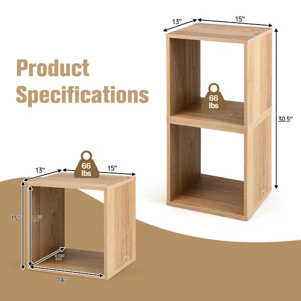 Costway 2 PCS Wood Stackable Storage Cube 2-tier Narrow Bookshelf - See ...