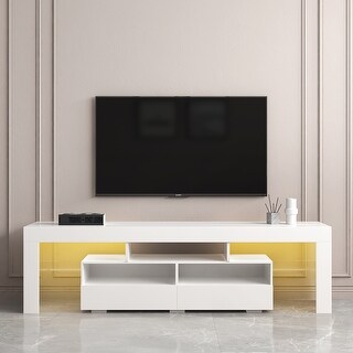 White Modern TV Stand with 2 Drawers, 2 Open Shelves and RGB LED Lights ...