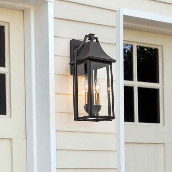 2-Light Large Outdoor Pyramid Matte Exterior Wall Lantern Sconce Light ...