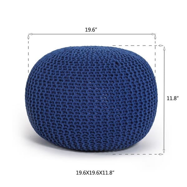 Adeco Round Pouf Foot Stool Ottoman Hand Knitted Cotton Braid Cord ...