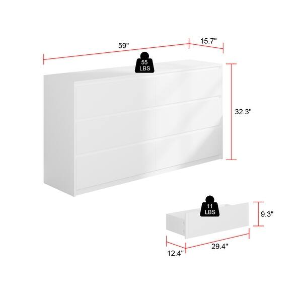 Timechee 6 Drawer 59'' W Chest&Dresser White/Dark Brown - Bed Bath ...