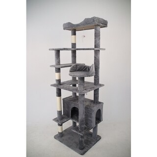 70 in.H Sturdy Gray Cat Tree Tower Cat Condo Altay Velvet Covere - Bed ...