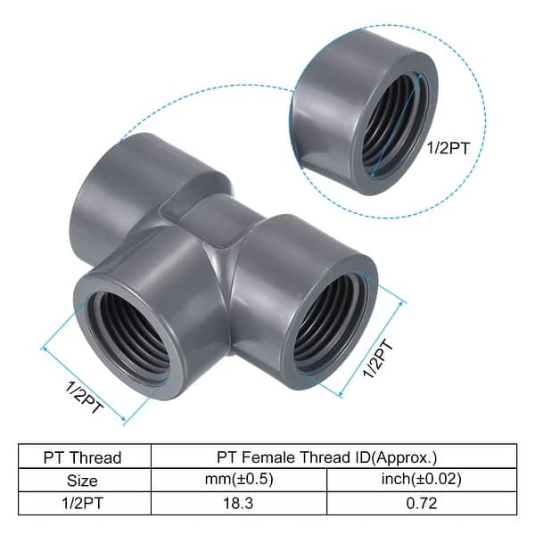 2Pcs UPVC Pipe Fitting 1/2PT Female Thread Tee Socket Hose Connector ...