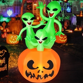 6FT Halloween Inflatable Pumpkin Alien Blow Up Decor with Built-in LED ...
